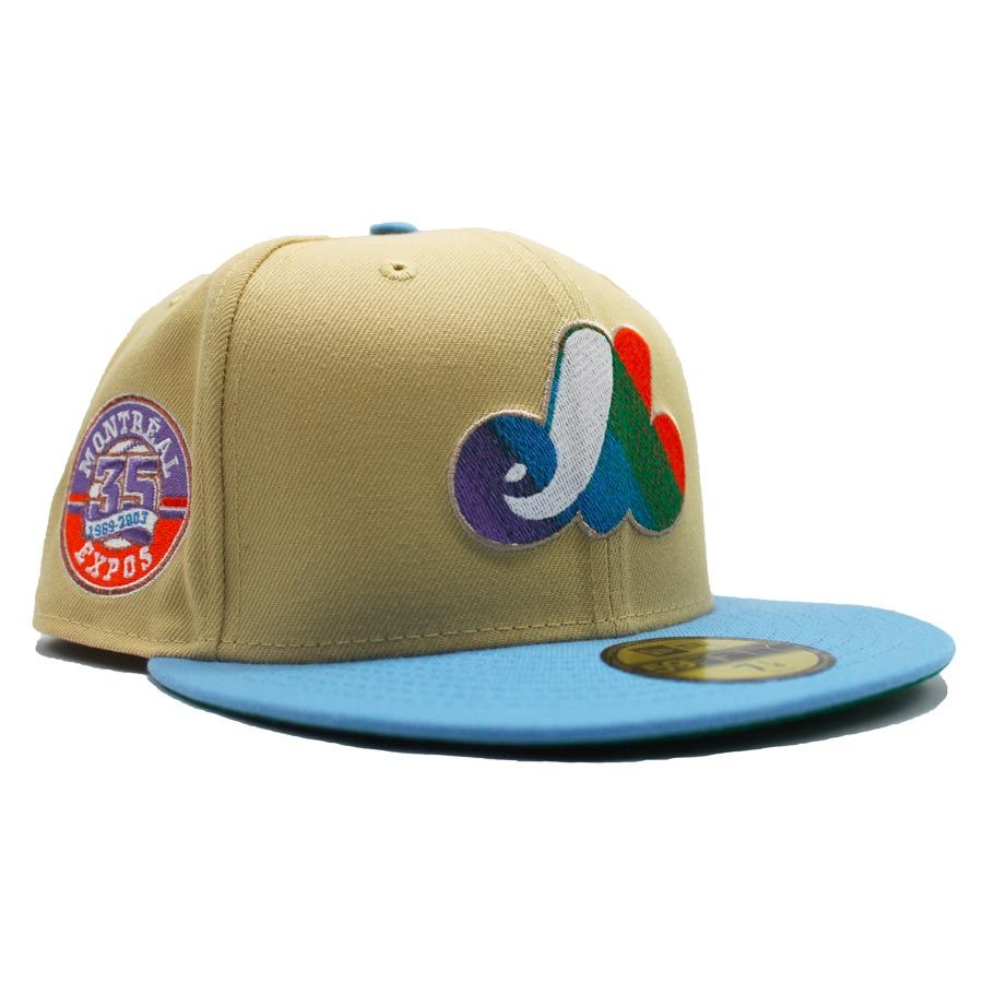 Montreal Expos Tan Blue Two Tone 35th Patch Green UV 59FIFTY Fitted Hat