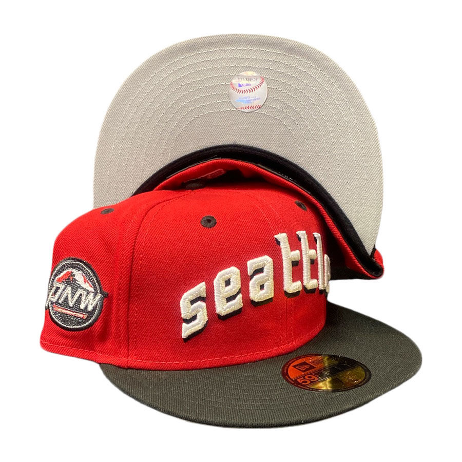Seattle Mariners Red Black Two Tone PNW Patch Gray UV 59FIFTY Fitted Hat