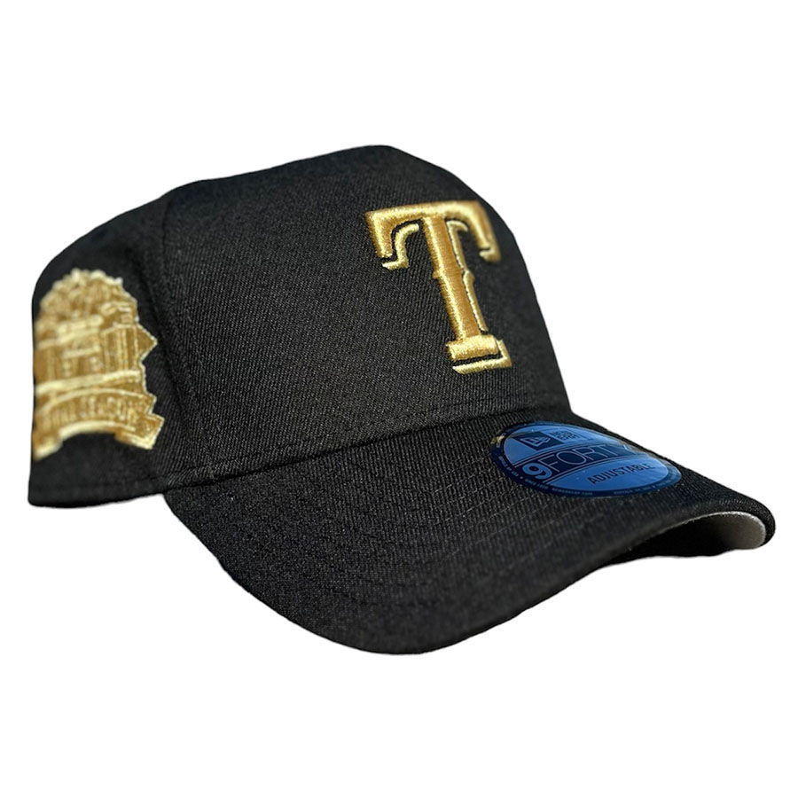 Texas Rangers Black Metallic Gold Logo & Patch A-Frame New Era 9FORTY ...