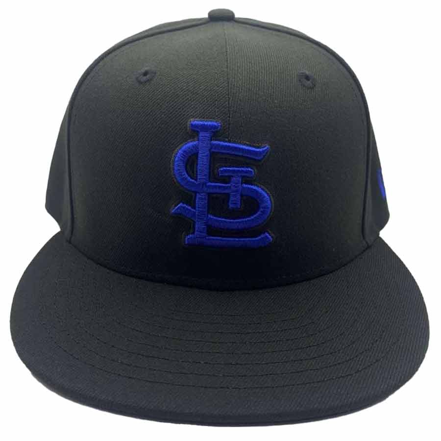 St. Louis Cardinals All Black with Blue Logo New Era 59FIFTY Fitted Hat