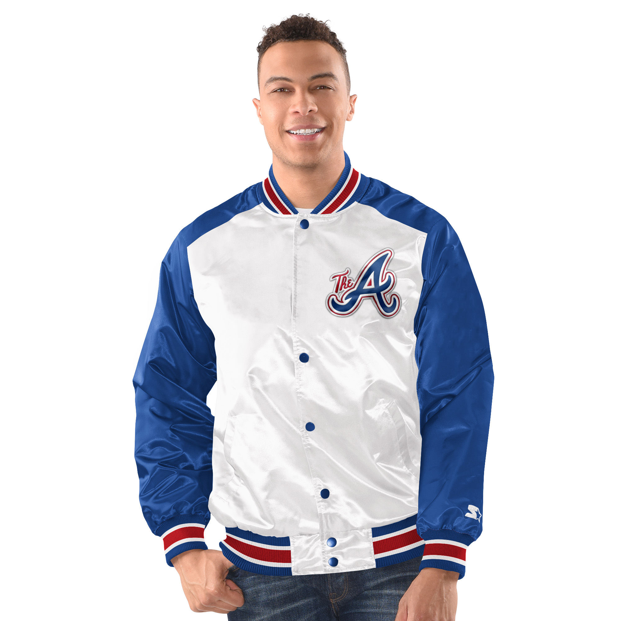 Atlanta Braves White Blue City Connect Starter Satin Varsity Full Snap ...