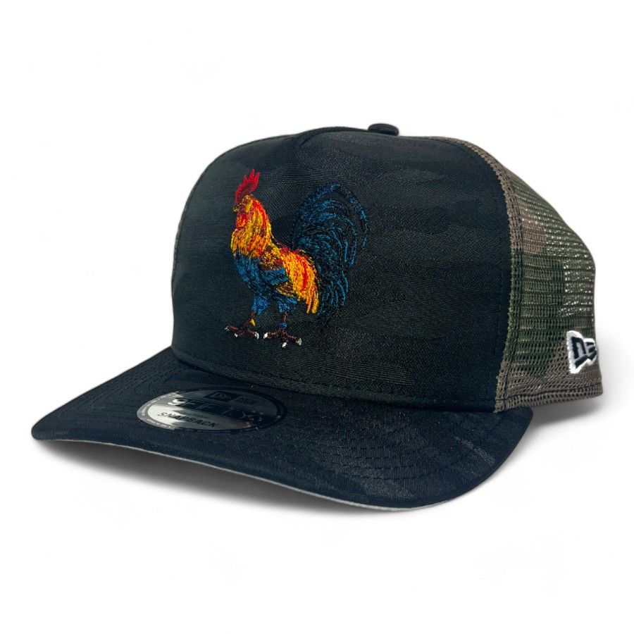 Rooster El Gallo Black Camo Mesh New Era Trucker A-Frame Snapback Hat