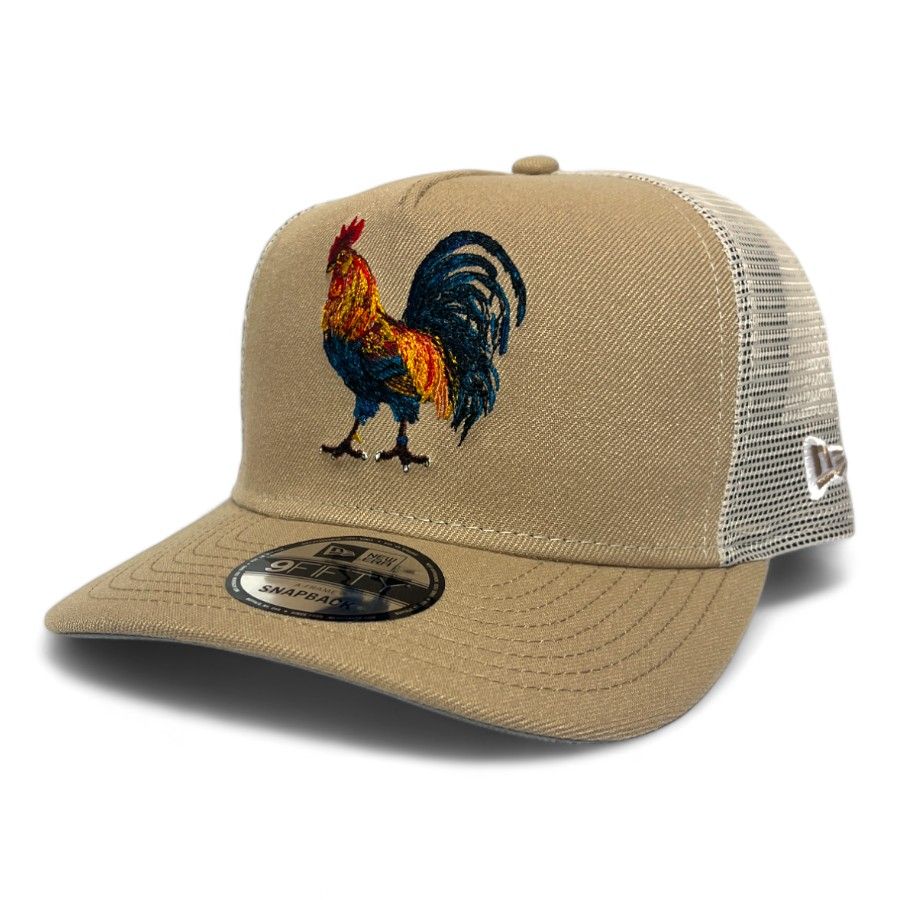 Rooster El Gallo Tan Mesh New Era Trucker A-Frame Snapback Hat