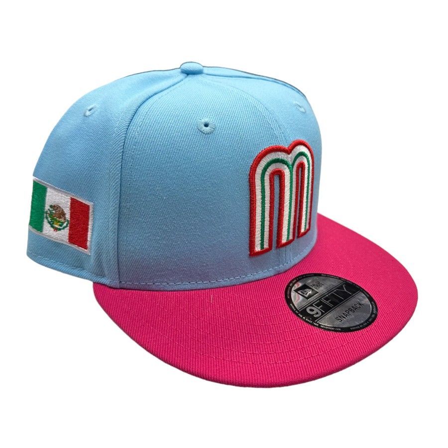Mexico Sky Blue and Pink Mexico Flag Patch Gray UV New Era 9FIFTY ...