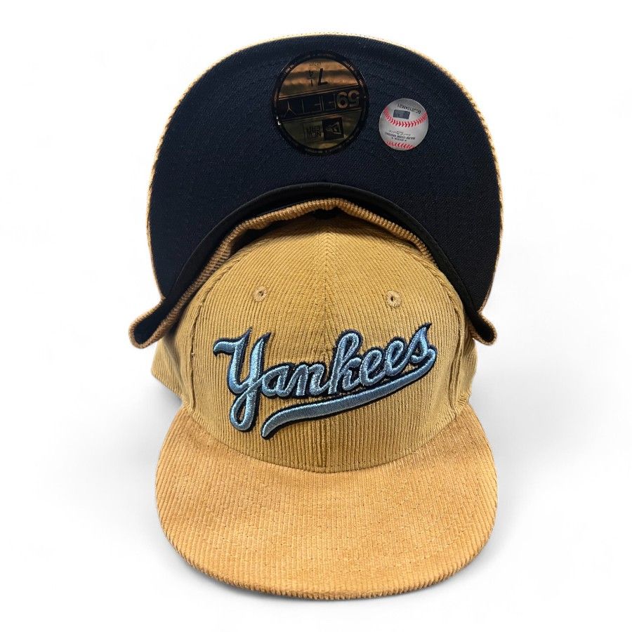 New York Yankees Tan Corduroy Dark Blue UV New Era 59FIFTY Fitted Hat