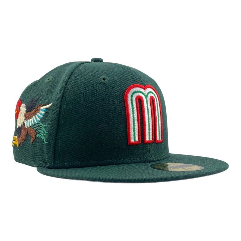Mexico WBC Dark Green Gallo Side Patch Gray UV New Era 59FIFTY Fitted Hat