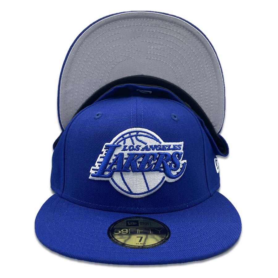 Los Angeles Lakers Royal Blue Ball Logo Gray UV 59FIFTY Fitted Hat