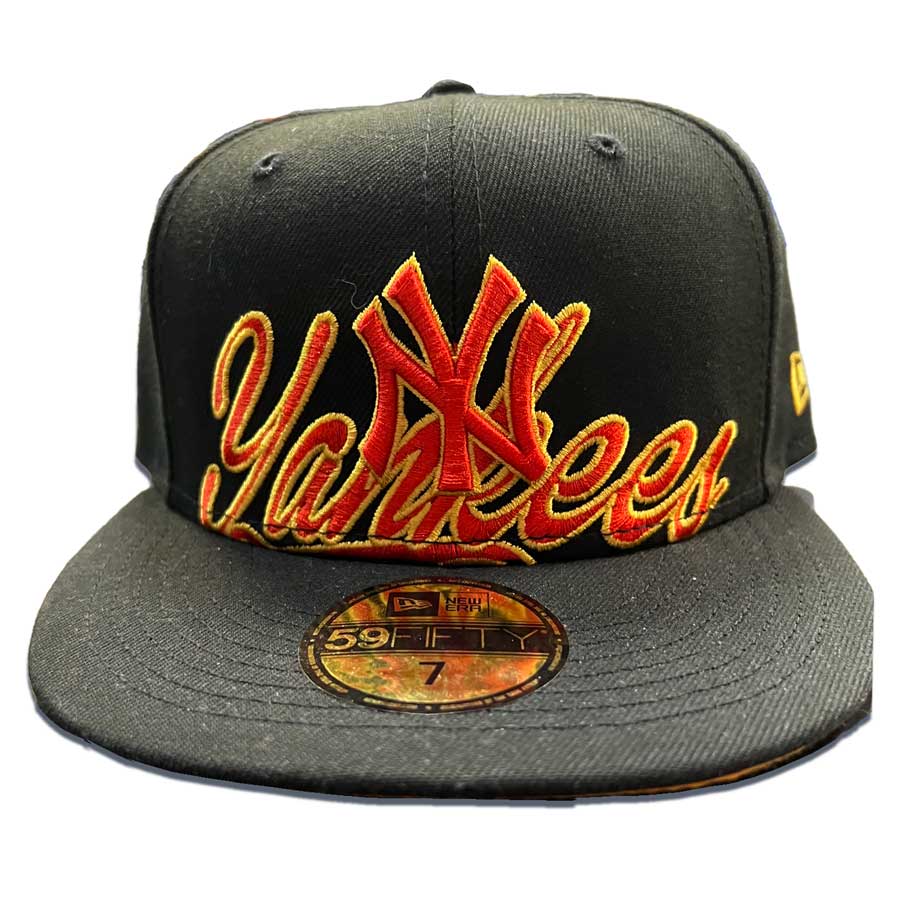 New York Yankees Black Logo Script Combo Orange UV 59FIFTY Fitted Hat