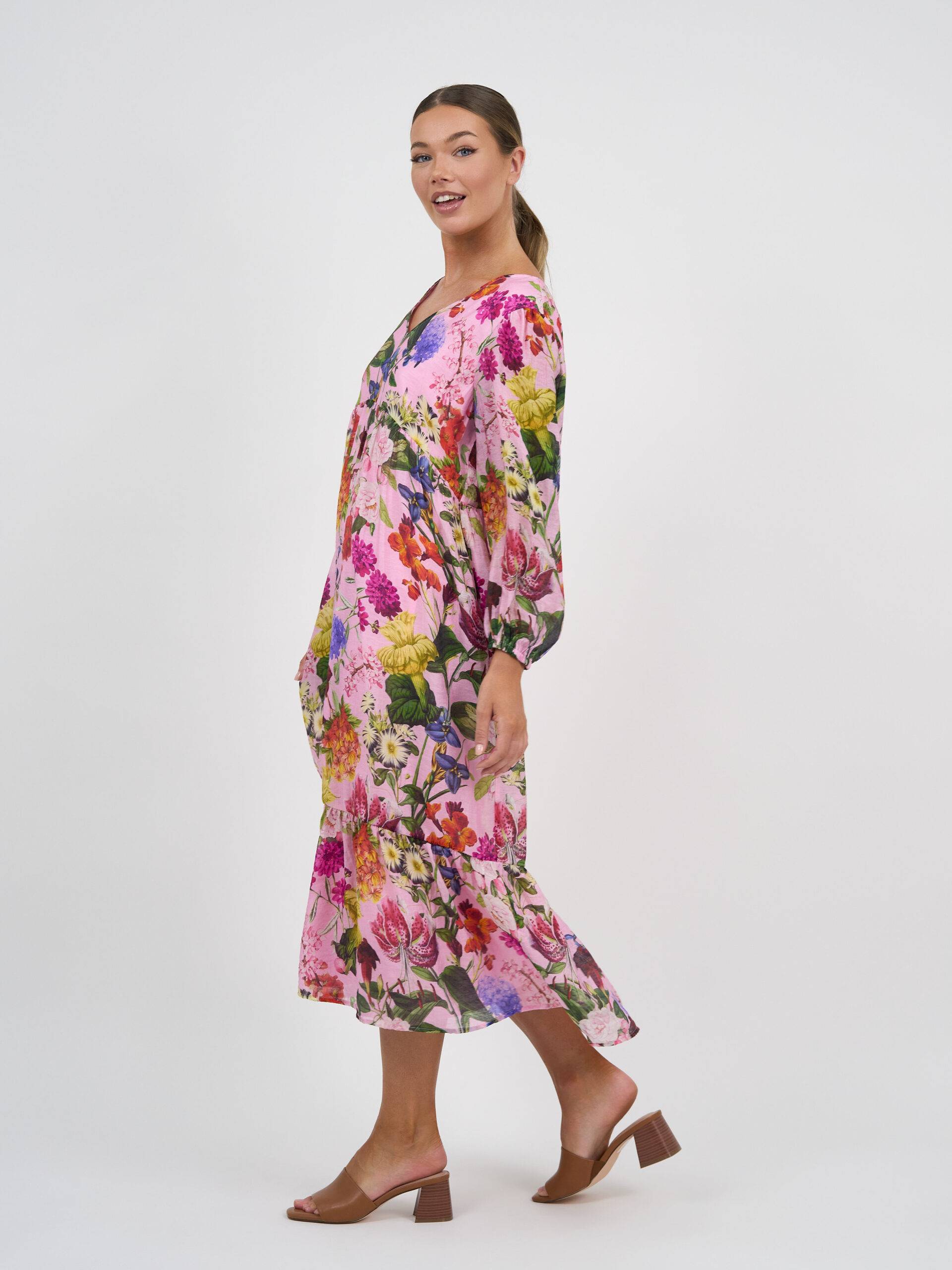 Tier V-Neck Dress in Pink by Liberty Rose | Florence Store