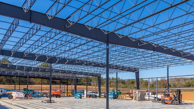 Steel joists featuring New Bay™ bridging support plant’s roof deck