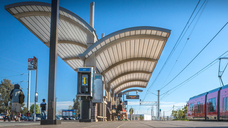 Photos: Trolley station canopy with dovetail roof deck