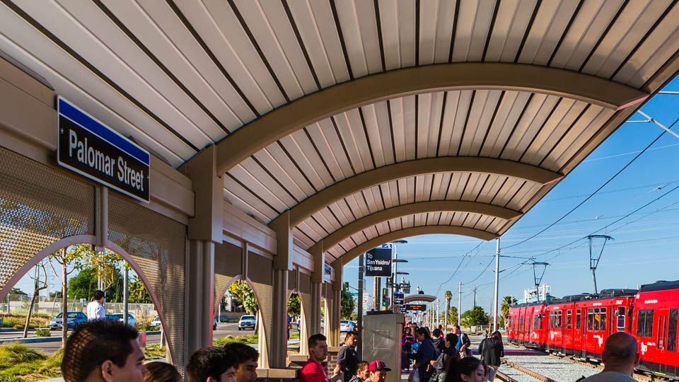 Photos: Trolley station canopy with dovetail roof deck