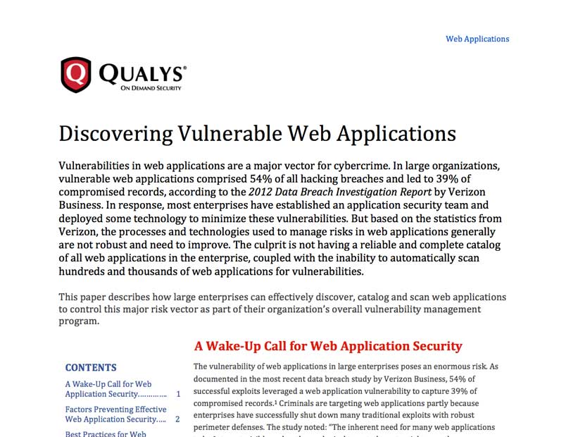 Discovering Vulnerable Web Applications Whitepaper | Qualys