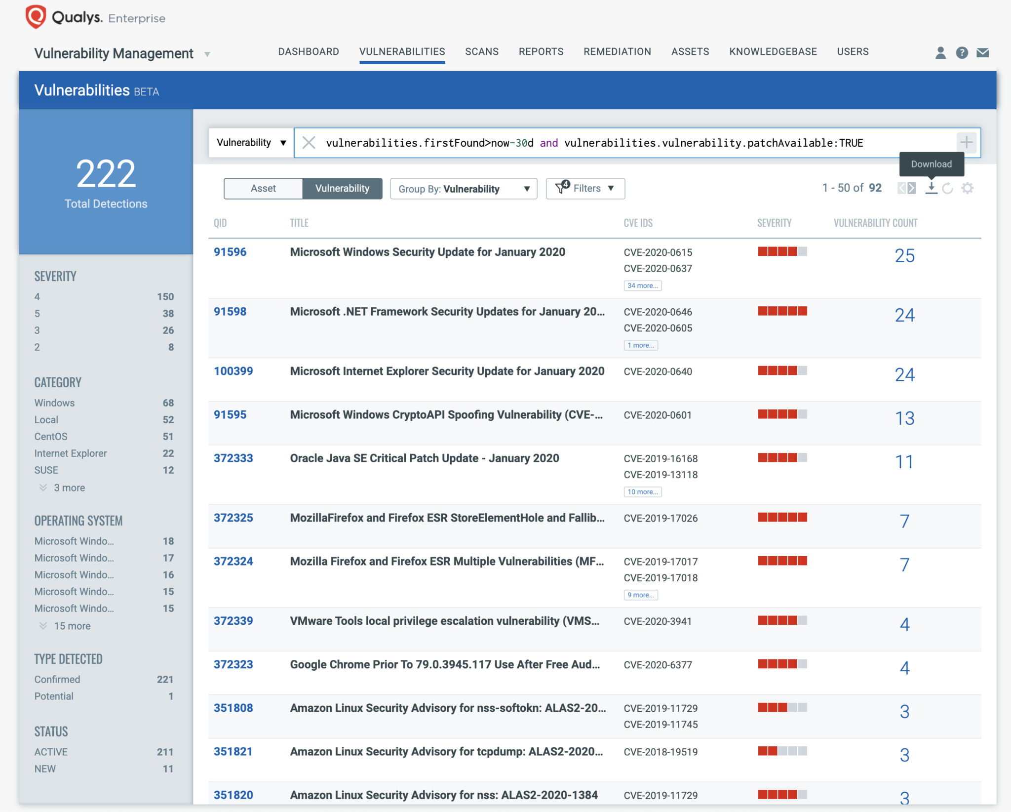 Actionable Searching and Data Download with Vulnerability Management ...