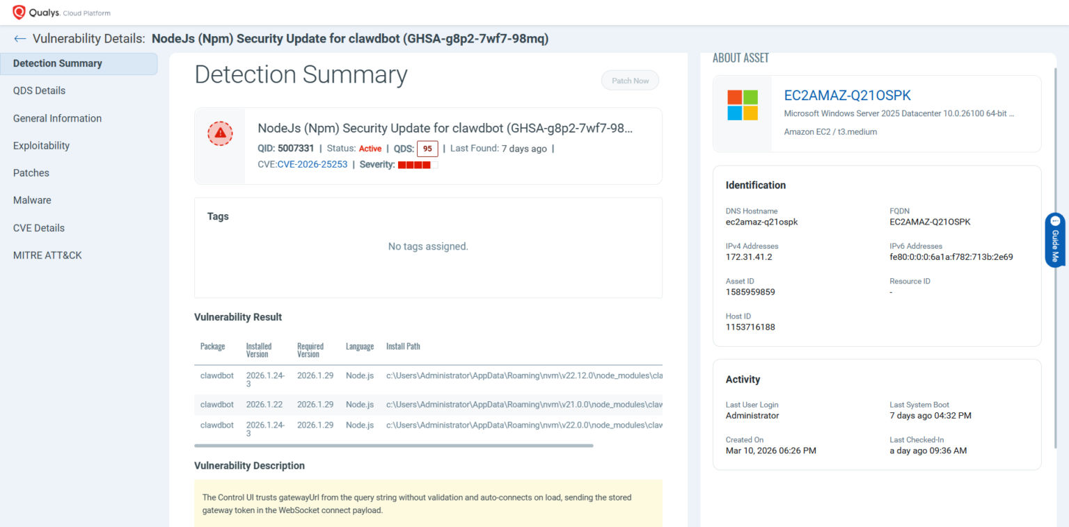 Anatomy of an Autonomous AI Agent Risk: Qualys ETM on OpenClaw | Qualys