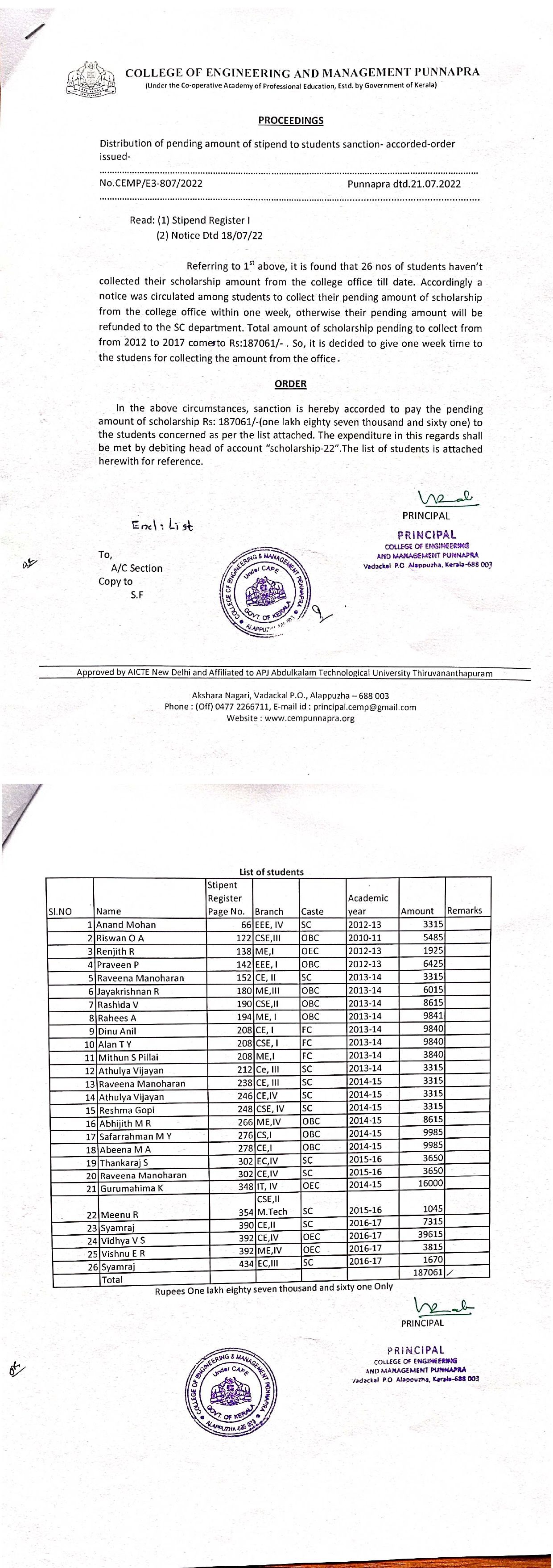 College of Engineering and Management,Punnapra