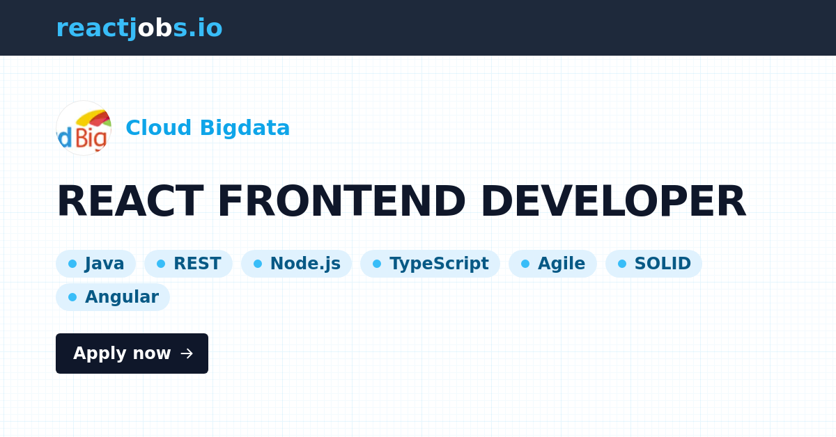 Remote REACT FRONTEND DEVELOPER at Cloud Bigdata