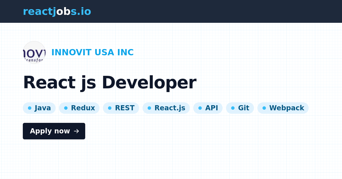 React js Developer at INNOVIT USA INC