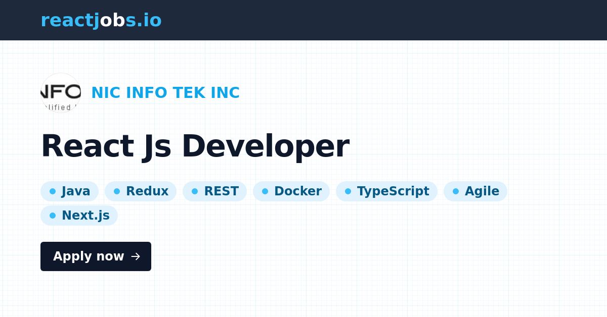 React Js Developer at NIC INFO TEK INC