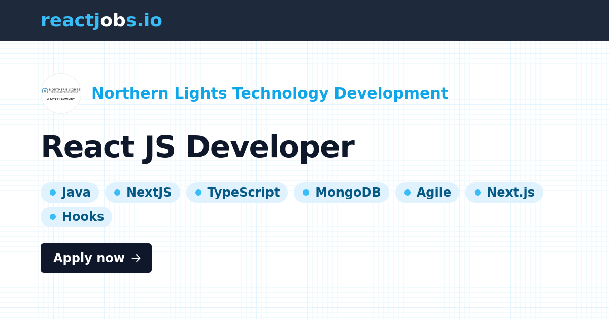 React JS Developer at Northern Lights Technology Development