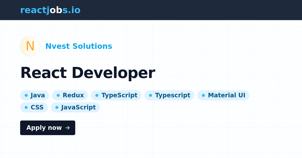 React Developer at Nvest Solutions