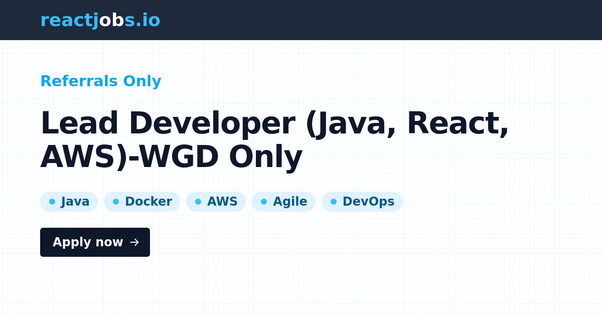 Lead Developer (Java, React, AWS)-WGD Only at Referrals Only