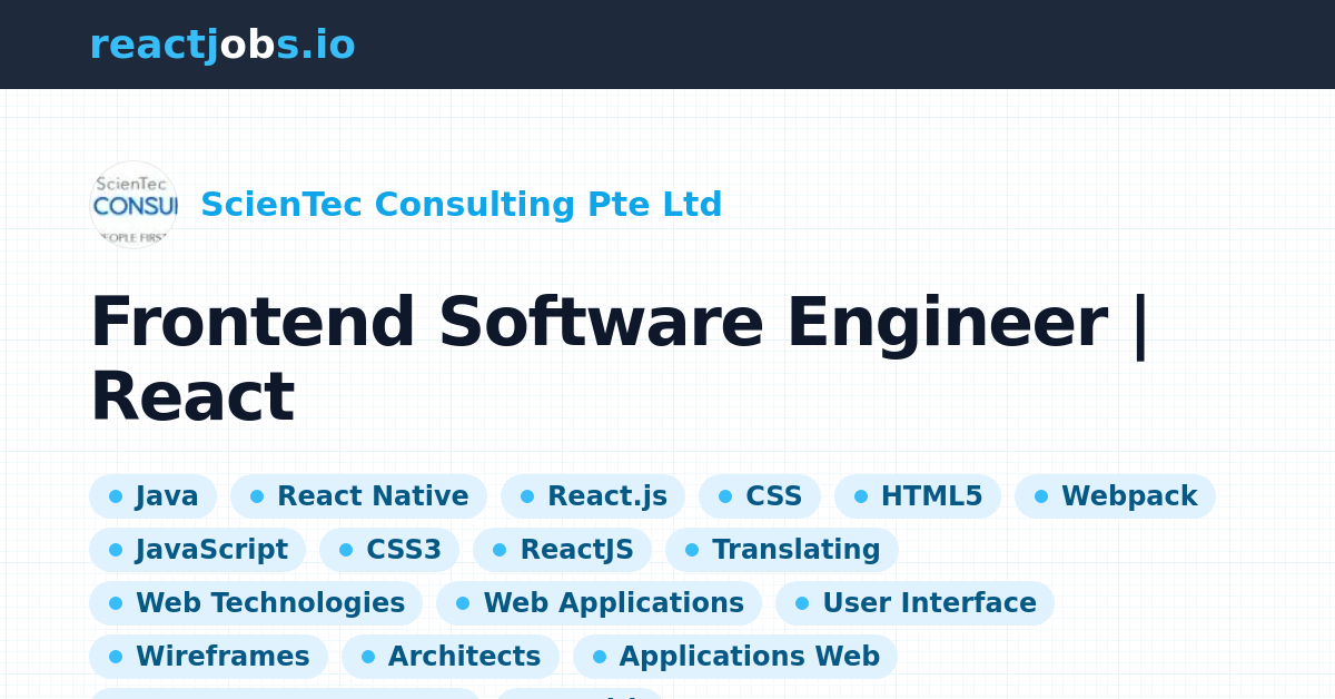 Frontend Software Engineer | React at ScienTec Consulting Pte Ltd