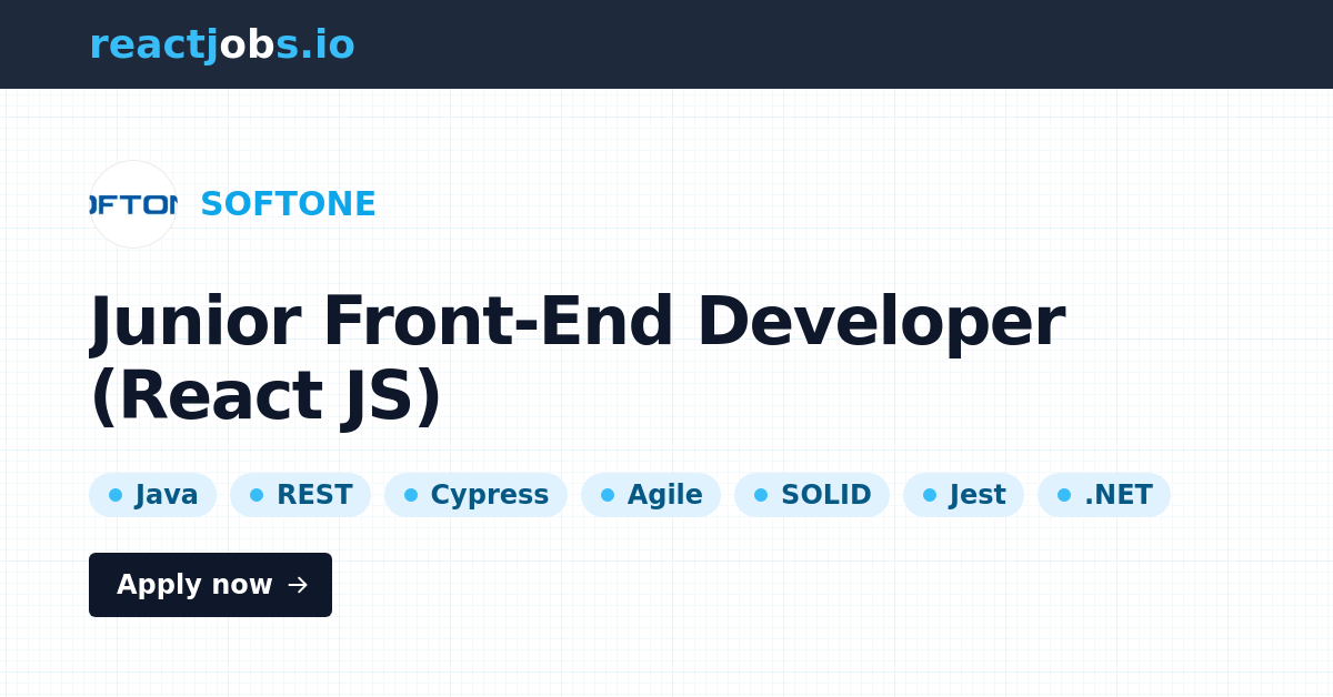 Remote Junior Front-End Developer (React JS) at SOFTONE Remote Junior Front-End Developer (React JS) at SOFTONE