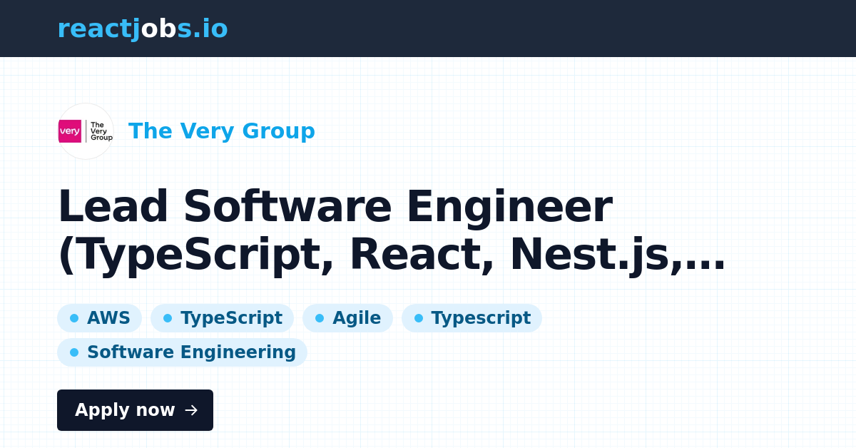 Lead Software Engineer (TypeScript, React, Nest.js, AWS) at The Very Group