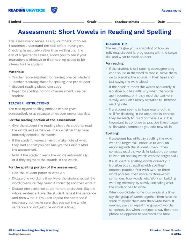 Reading Universe | Assessment