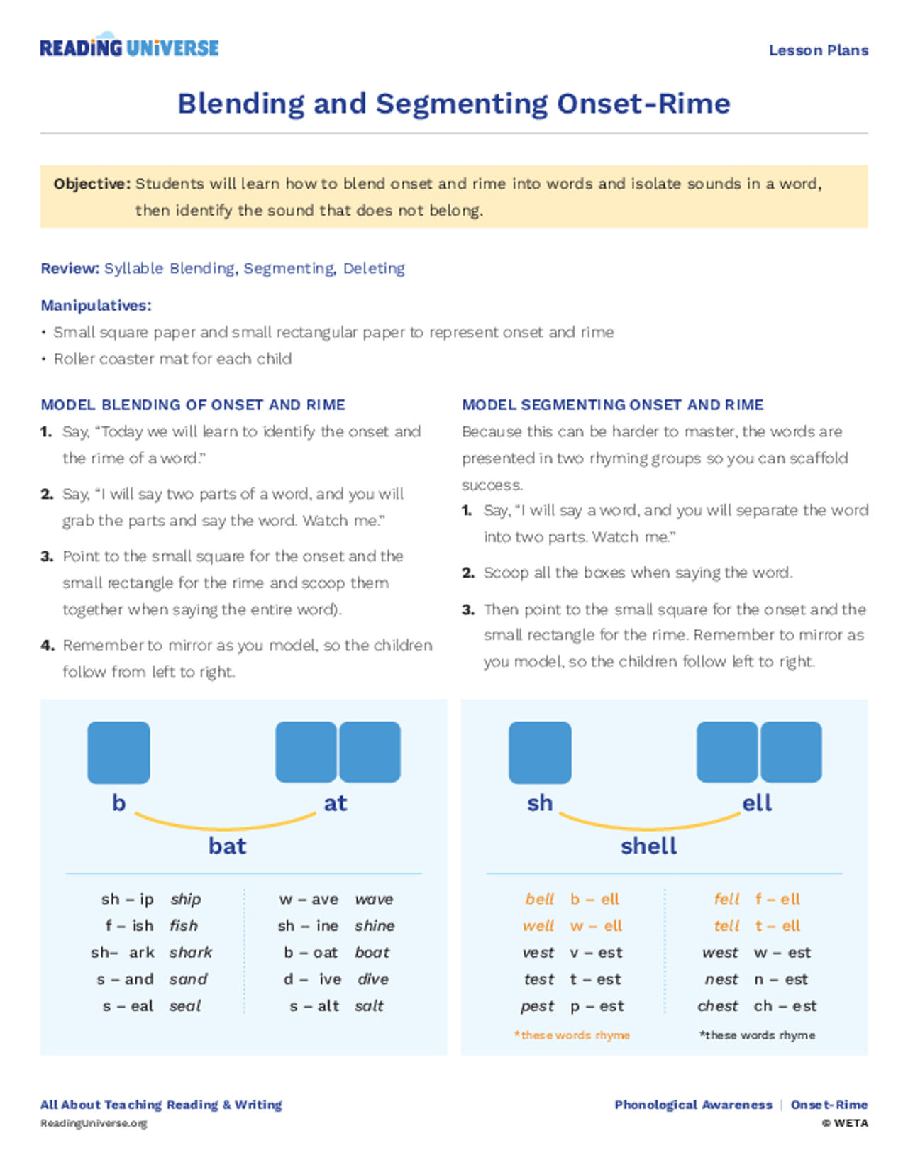 Reading Universe | Blending and Segmenting Onset-Rime Lesson Plan
