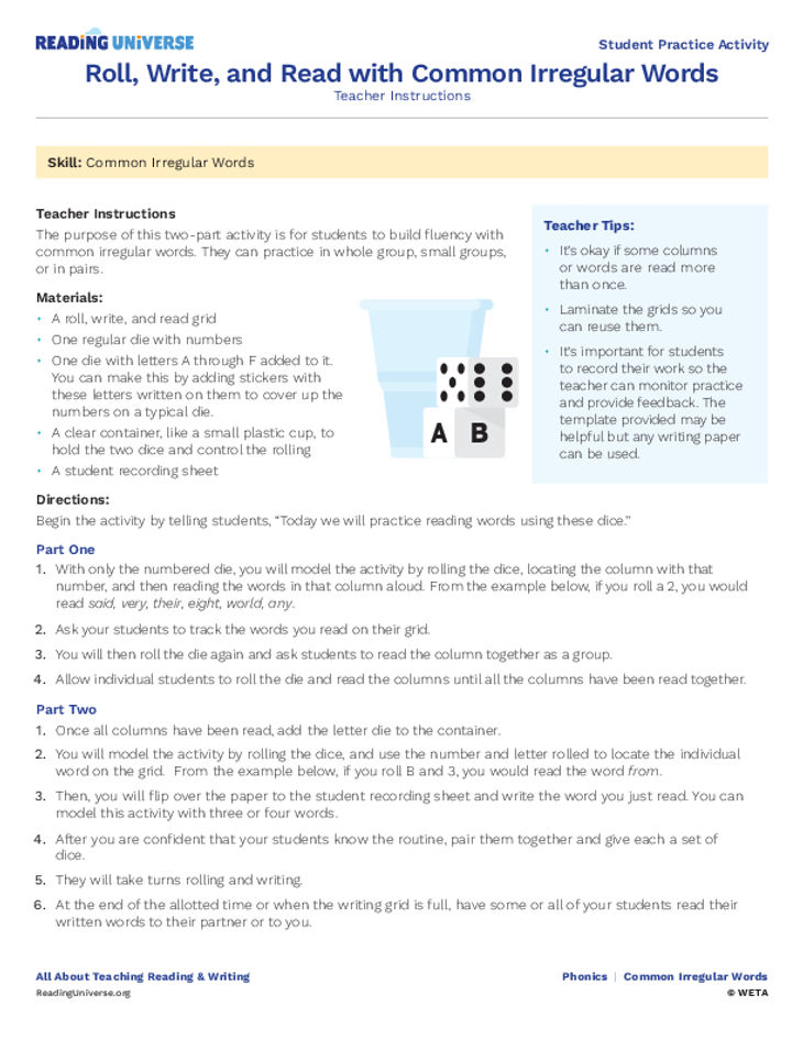 Reading Universe | Irregularly Spelled High-Frequency Words