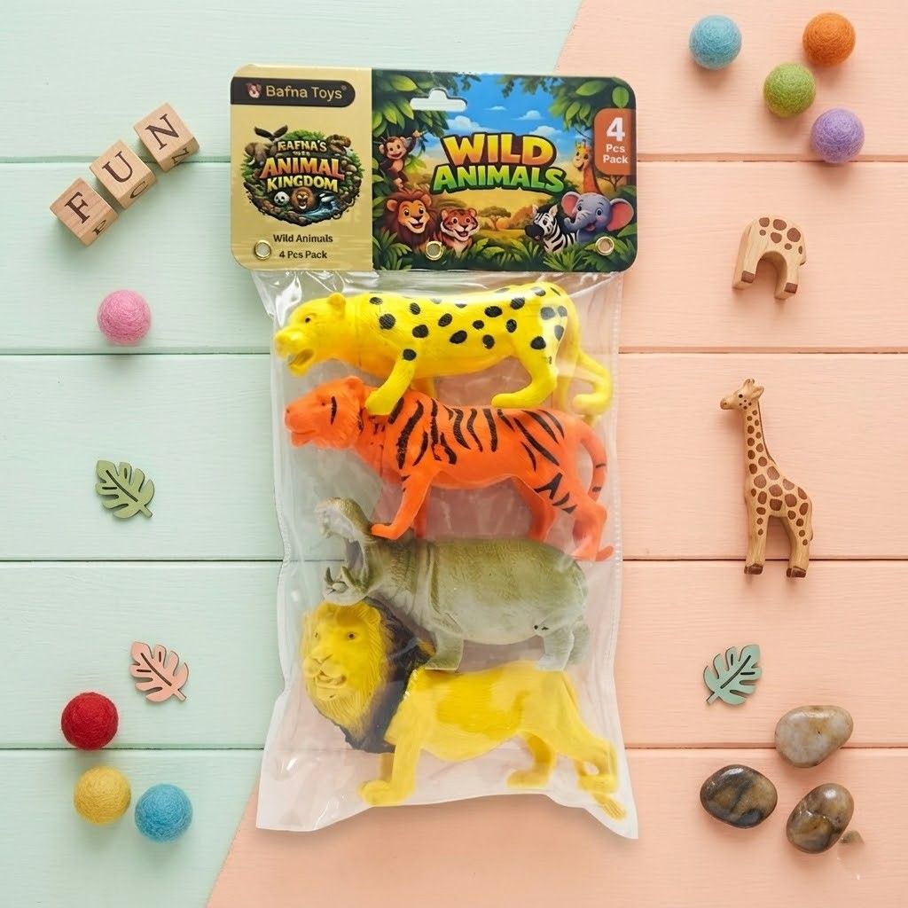 Wild Animals Toy Set – 4 Pcs Jungle Animal Figures for Kids Play ...