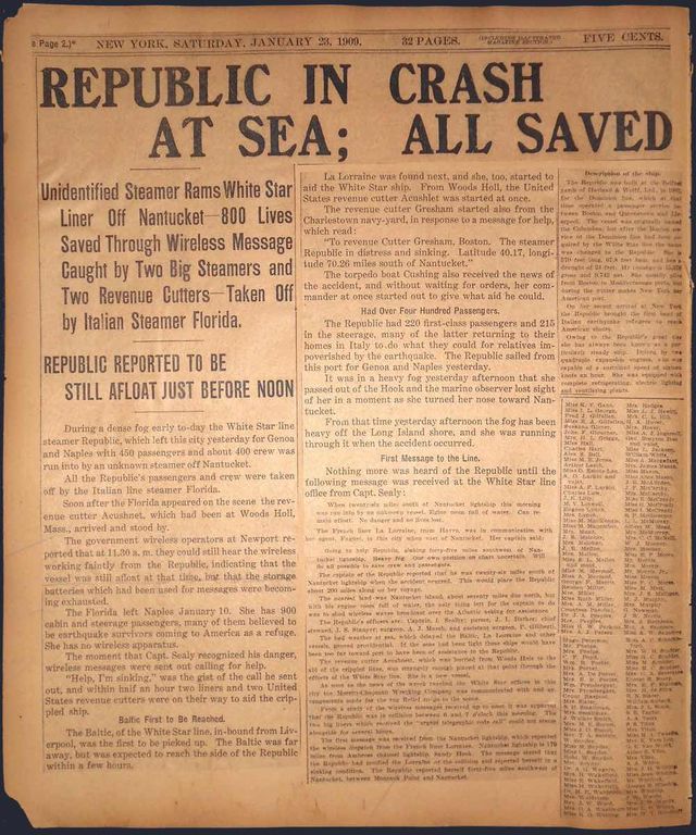Historical News Coverage of the Sinking of the RMS Republic