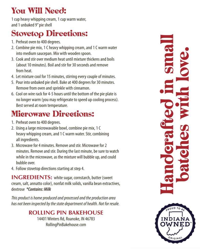 Sugar Cream Pie Filling Mix - Rolling Pin Bakehouse