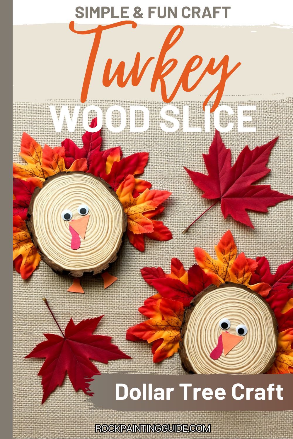 Easy Dollar Tree Wood Slice Turkey Craft For Kids