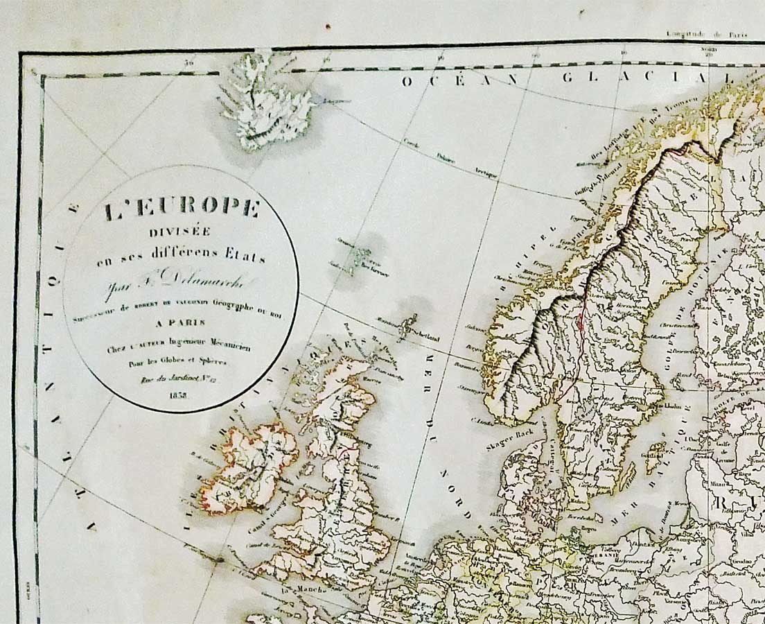 Antique Map European Continent–Copper Engraving- Delamarche 1838