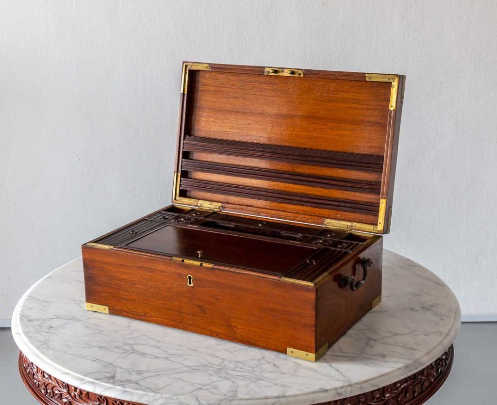 Antique British Colonial Teakwood Writing Box - The Past Perfect Collection
