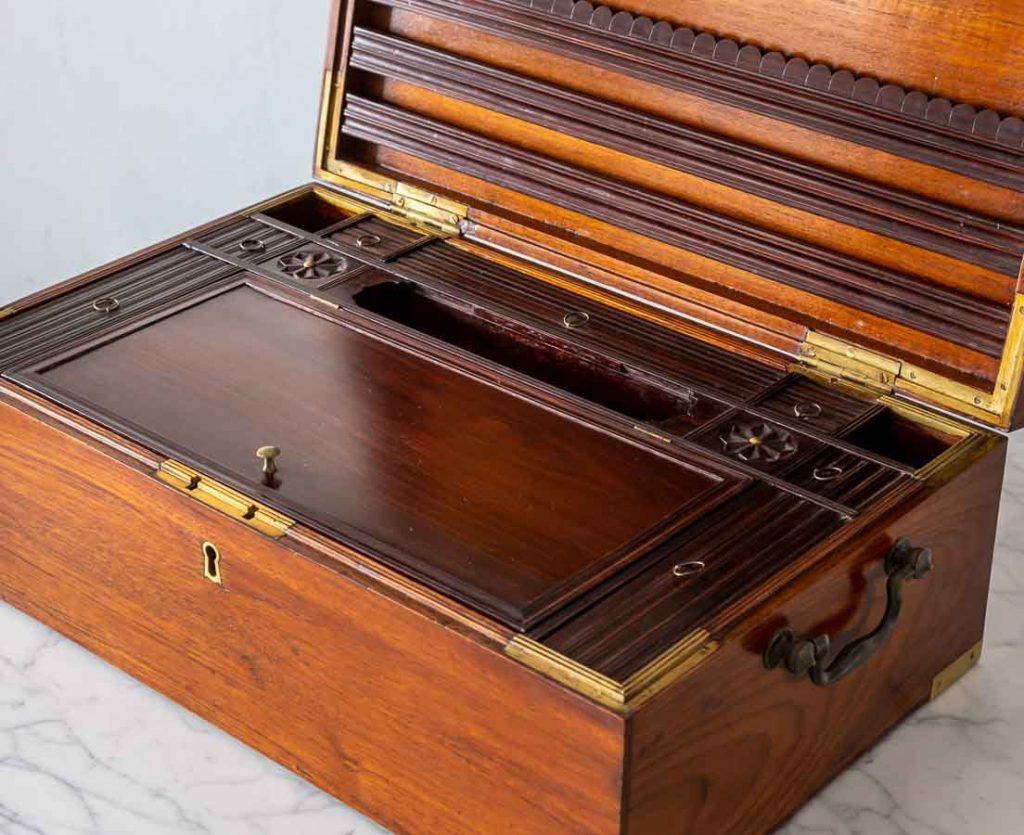 Antique British Colonial Teakwood Writing Box - The Past Perfect Collection