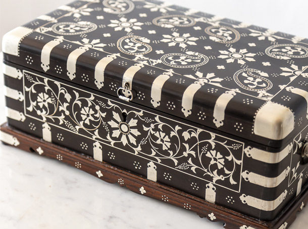 British Colonial Ebony Box inlaid with Silver - The Past Perfect Collection