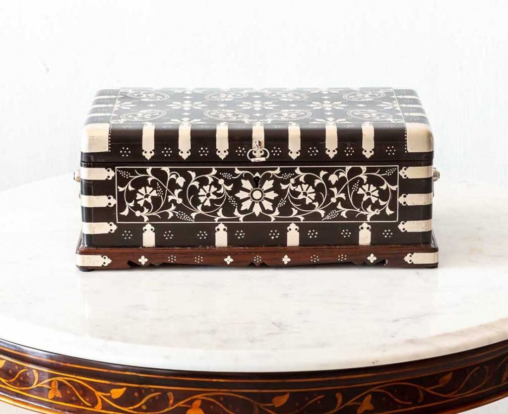 British Colonial Ebony Box inlaid with Silver - The Past Perfect Collection