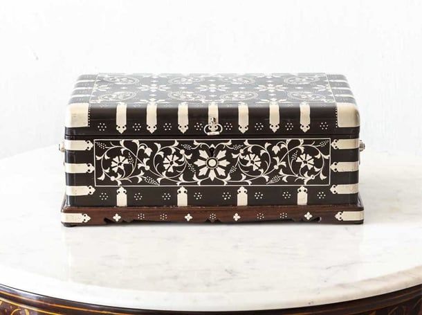 British Colonial Ebony Box inlaid with Silver - The Past Perfect Collection