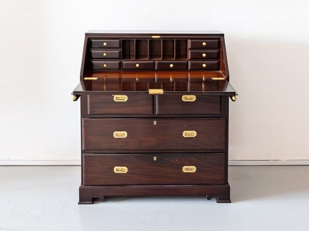 British Colonial Mahogany Glass Front Cabinet on Stand - The Past ...