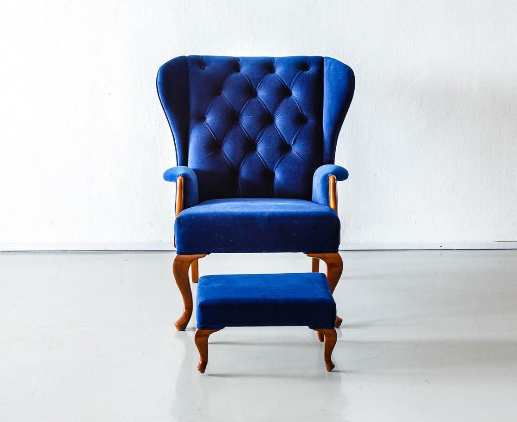 British Colonial Teakwood Wing Chair with Footstool - The Past Perfect ...