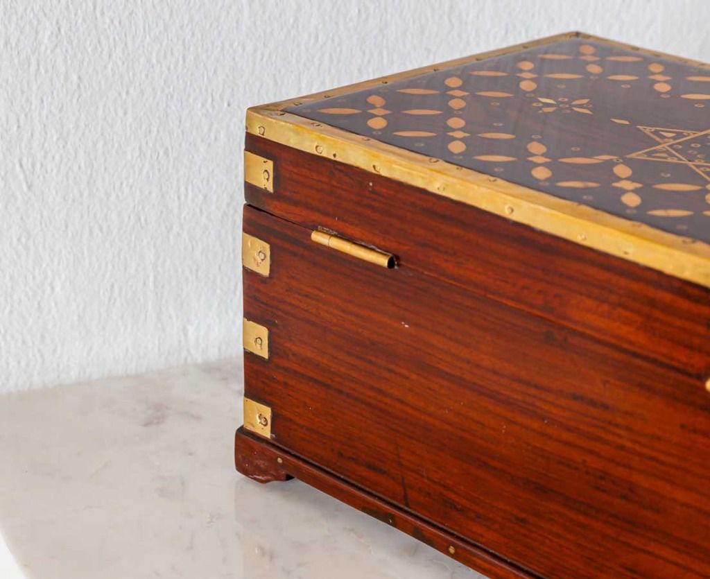 British Colonial Rosewood Box with Inlay - The Past Perfect Collection
