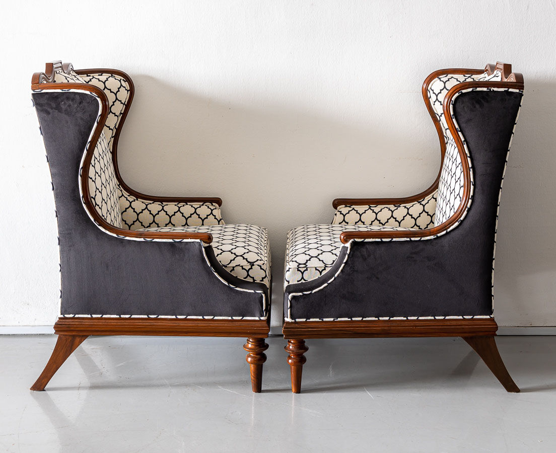 Pair of British Colonial Walnut Wing Chairs - The Past Perfect Collection