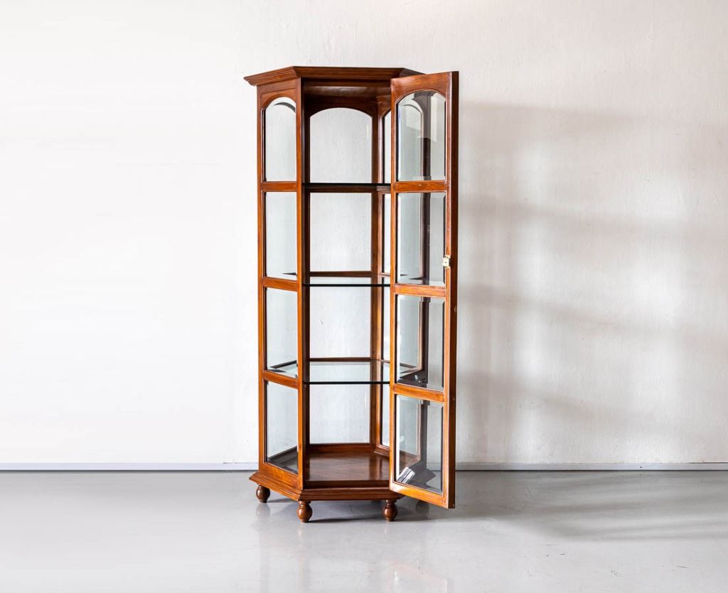 British Colonial Six Sided Teakwood Display Cabinet - The Past Perfect ...