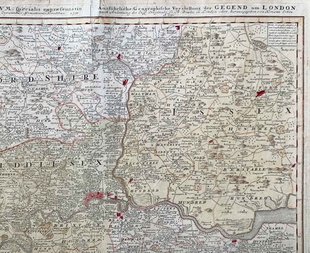 Antique Map London & Surroundings – Homann Heirs – 1741 (dated)