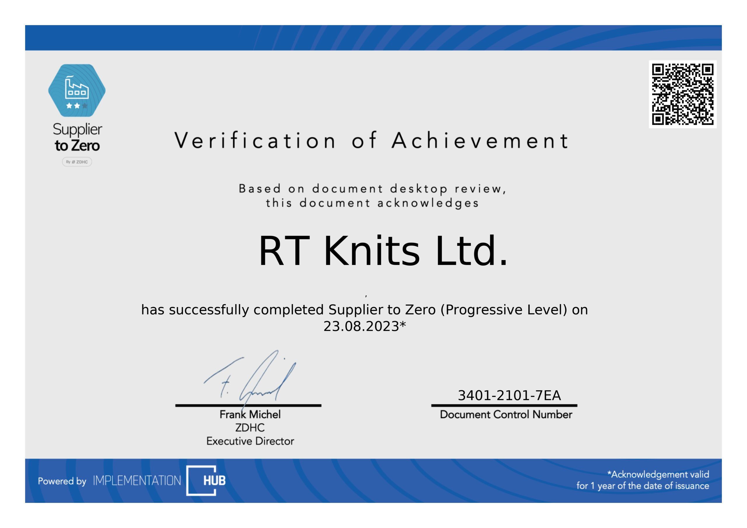 Zero Discharge of Hazardous Chemicals: RT Knits achieved the ...