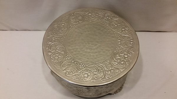 Cake Plate - Silver Round Stand Small - Danner and Soli Event Rental